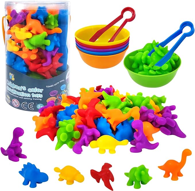 Rainbow Dinosaur Sorting Toy, 56 Pcs Counting Dinosaurs Toys Set ...